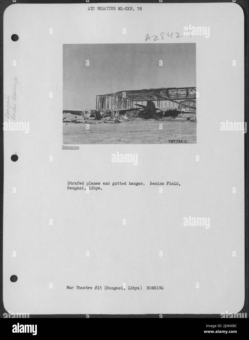Strafed planes and gutted hangar. Benina Field, Bengasi, Libya Stock ...