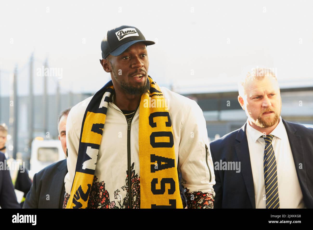 Jamaican sprint legend Usain Bolt is seen as he arrives at Sydney ...
