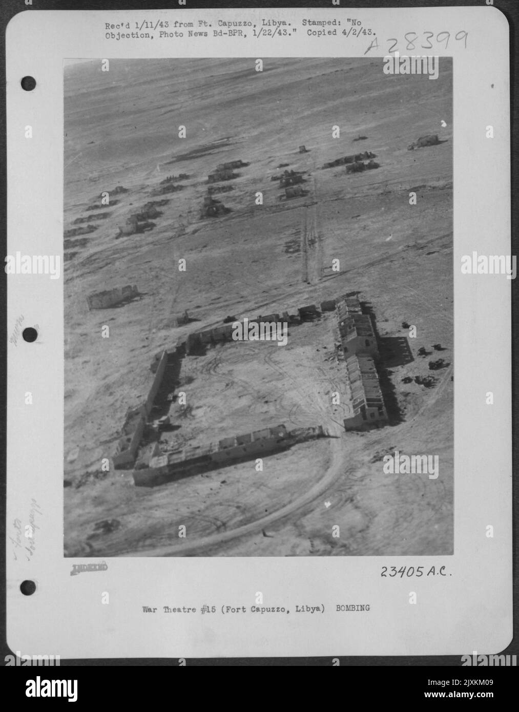 Aerial view of Fort Capuzzo, Libya, after an Allied bombing raid Stock ...