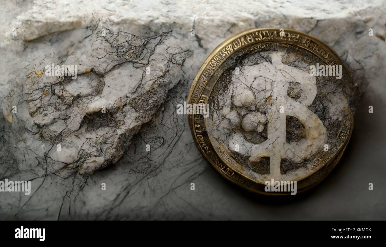 The ruined Crypto-Coin in the marble rock - Digital Generate Image ...