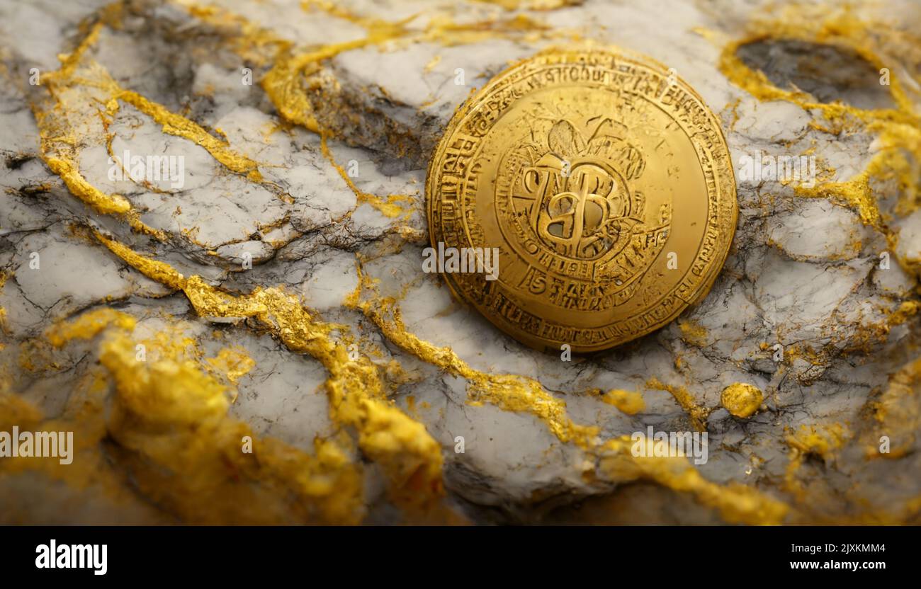 Background golden coin with shining golden mineral in the rock- Digital ...