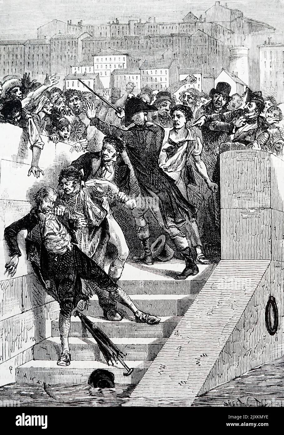 Illustration depicting the attack of Joseph Marie Jacquard (1752-1834 ...