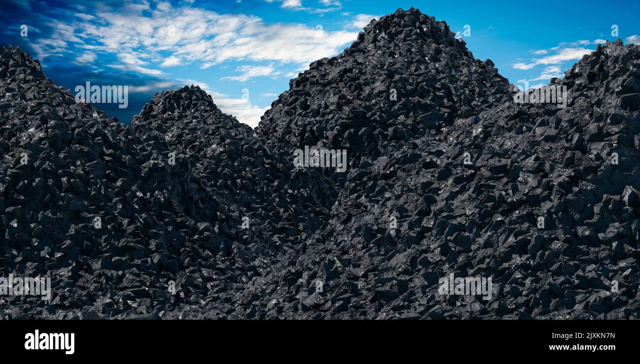 Pile of coal, sky in background - 3D illustration Stock Photo - Alamy