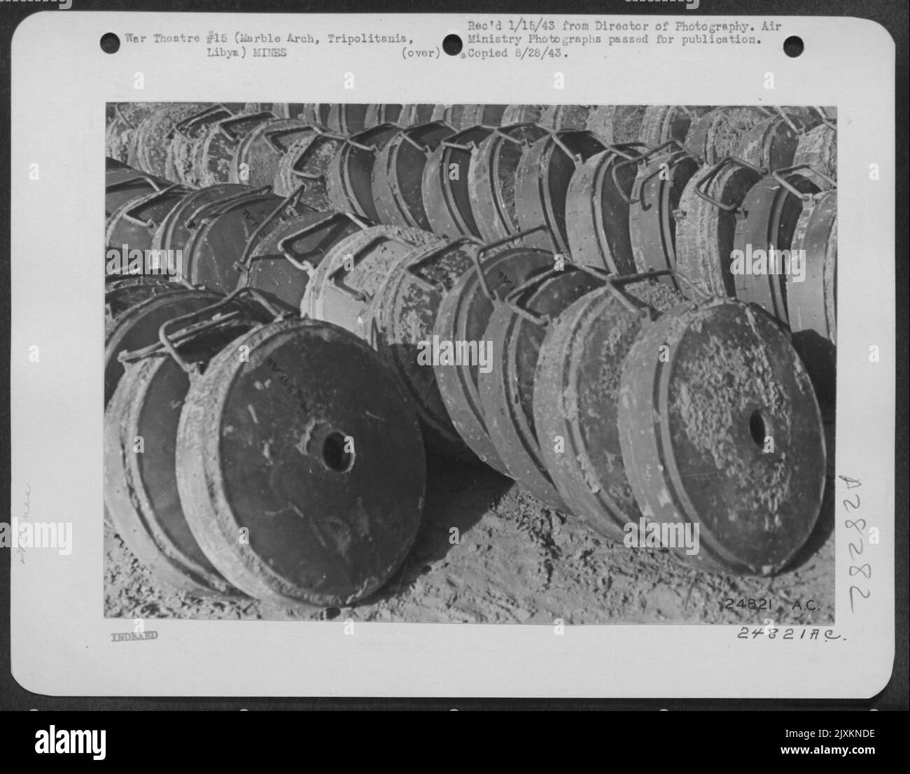 Anti tank mines stacked at the edge of the airfield at Marble Arch in ...