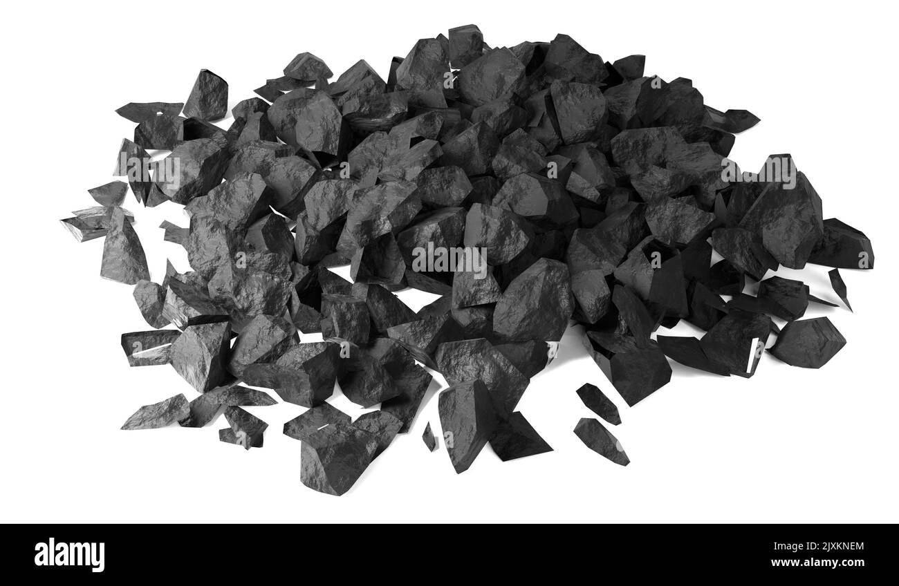 Pile of coal, white background - 3D illustration Stock Photo - Alamy