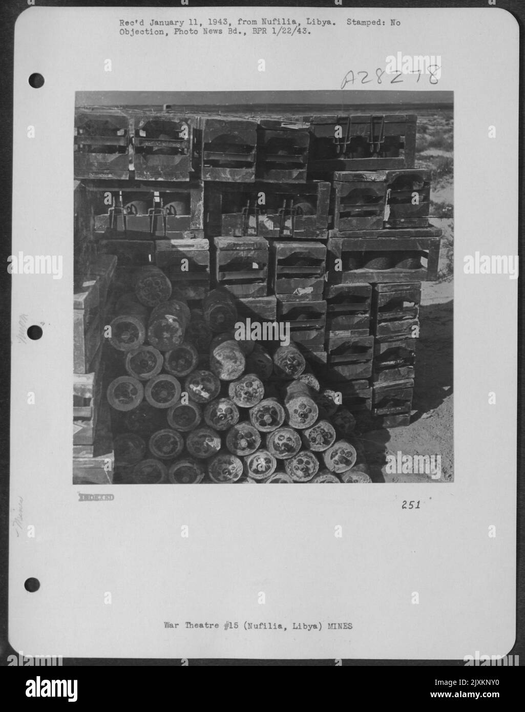 Cylindrical mines, known as "S" mines, used against personnel and a ...