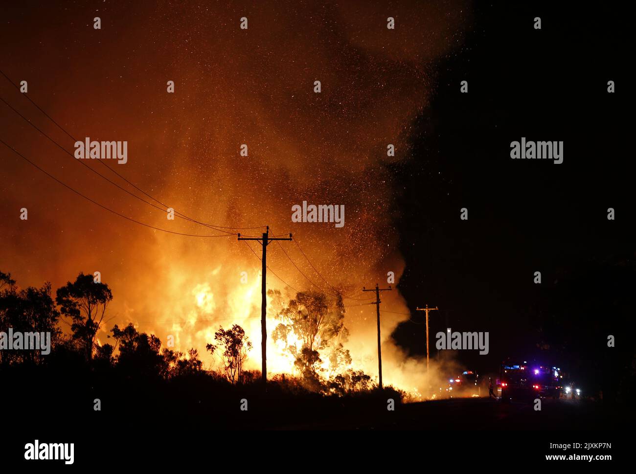 Fire continues to burn along Lemon Tree Passage road at Salt Ash, in ...