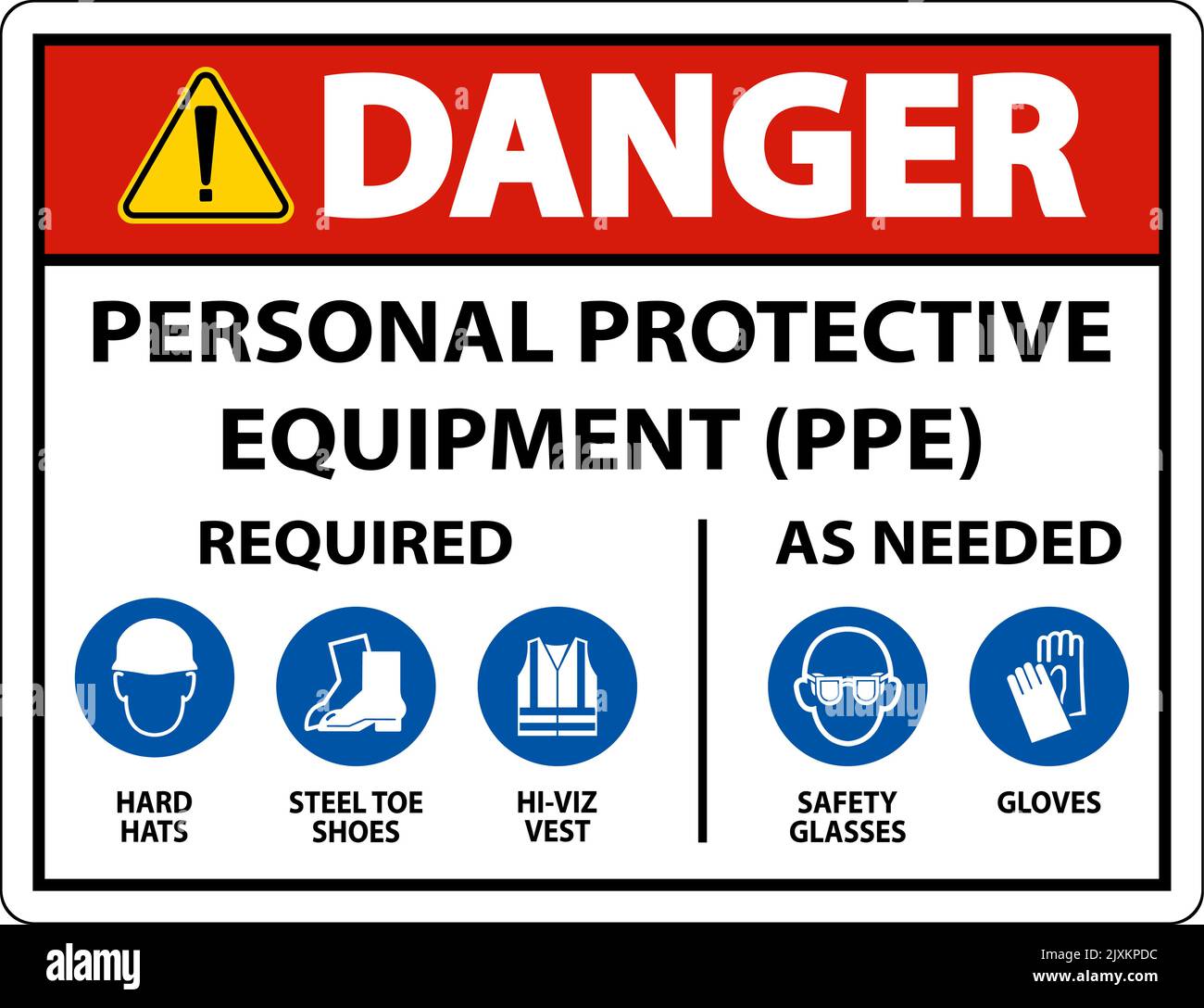 Danger PPE Required As Needed Sign On White Background Stock Vector ...