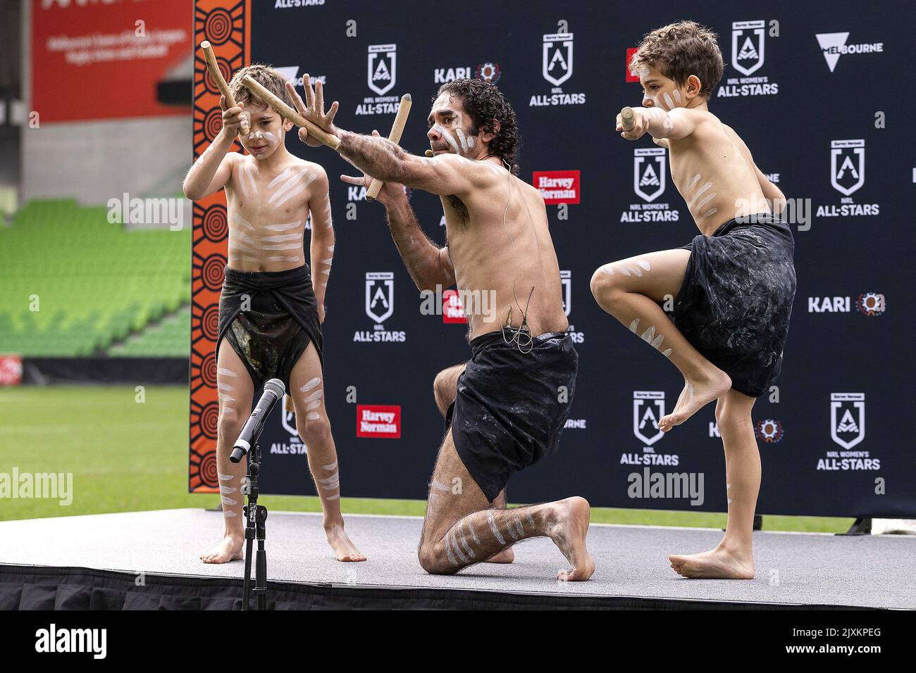Indigenous dancers perform during the NRL Indigenous vs Maori All-Stars ...