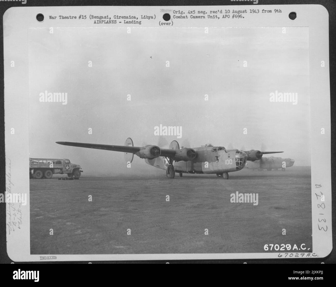 Consolidated B-24 of the 376th Bomb Group, 9th Air Force returns to an ...