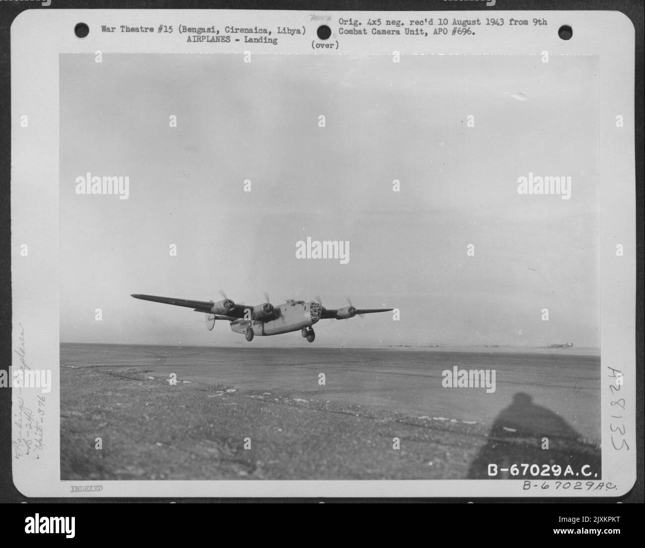 Consolidated B-24 of the 376th Bomb Group, 9th Air Force returns to an ...