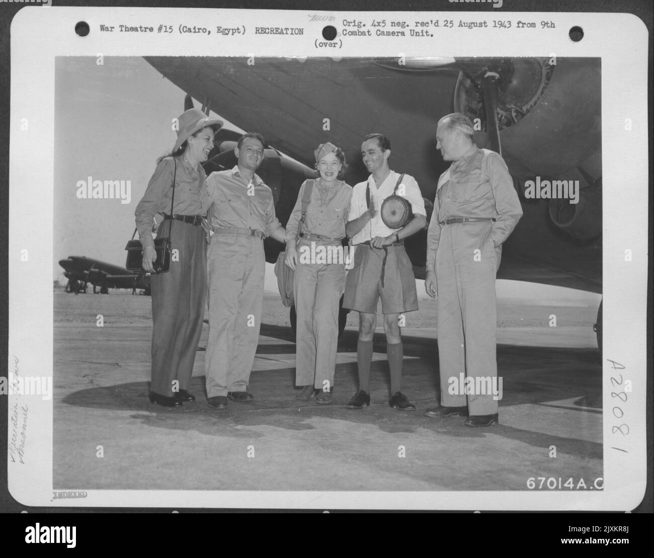 The Jack Benny show troupe after their arrival at an airport near Cairo ...