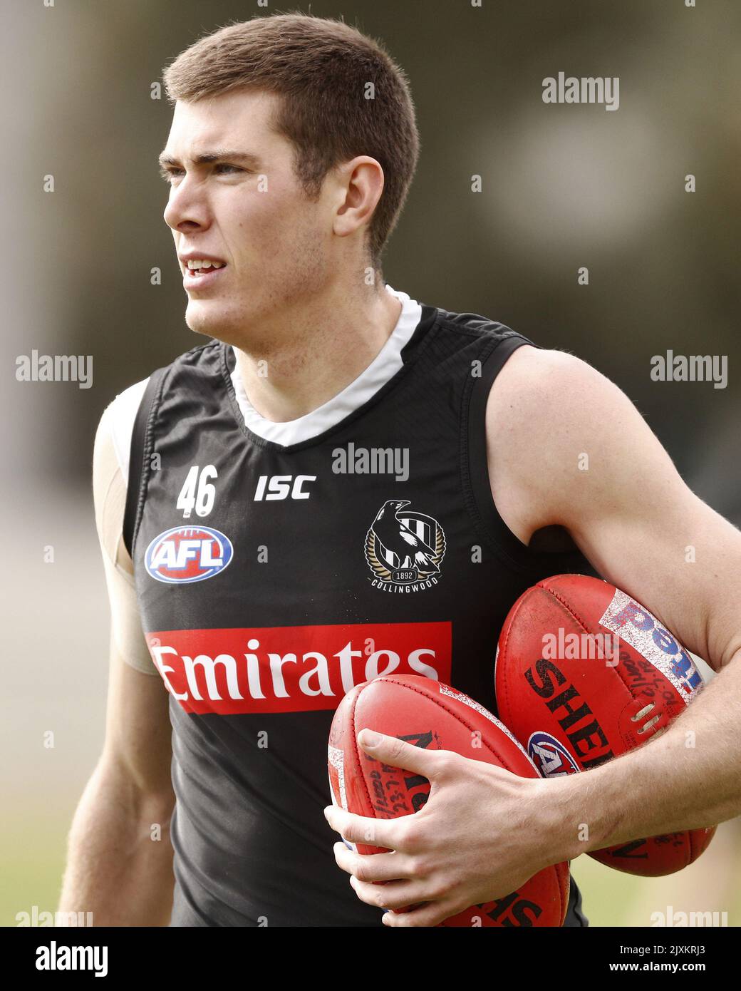 Mason Cox is seen during a Collingwood Magpies training session at The ...