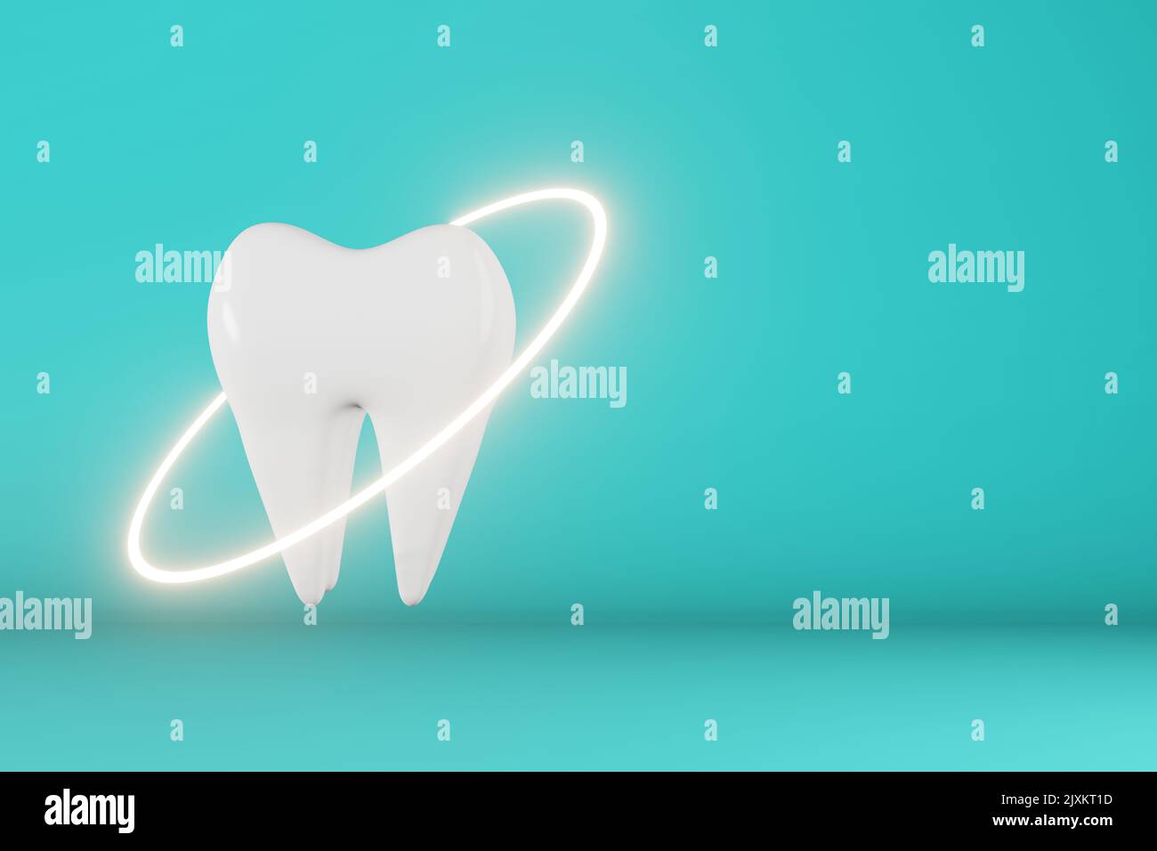 White healthy molar tooth 3D rendering on blue background. Enamel ...