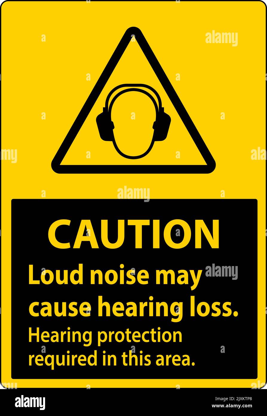 Caution Hearing Protection Required Sign On White Background Stock ...