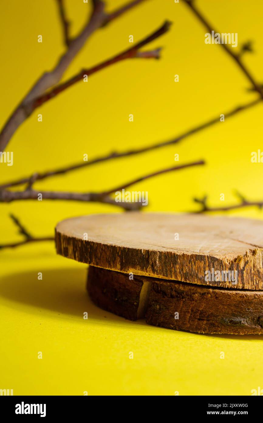 Wooden product podium or showcase. Presentation background for perfume ...