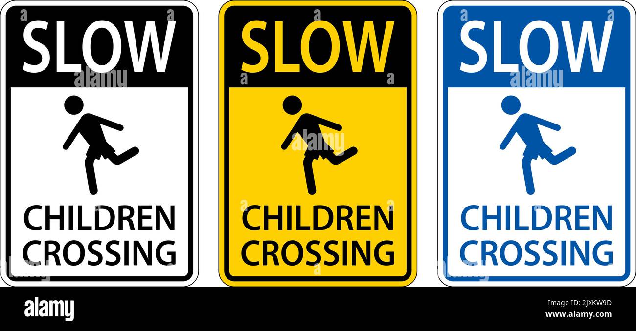Slow Children Crossing Sign On White Background Stock Vector Image ...