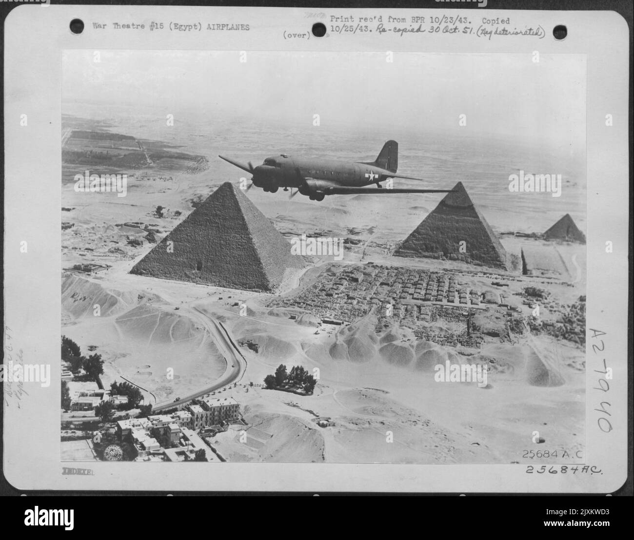 Air Transport Command Douglas C-47 over the Pyramids in Egypt Stock ...