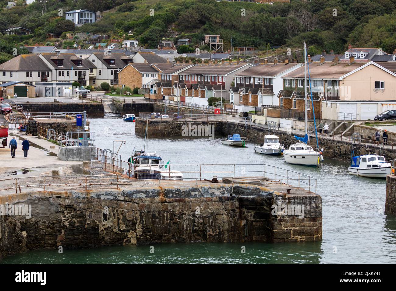 High tide in Portreath harbour, Cornwall,uk Stock Photo - Alamy