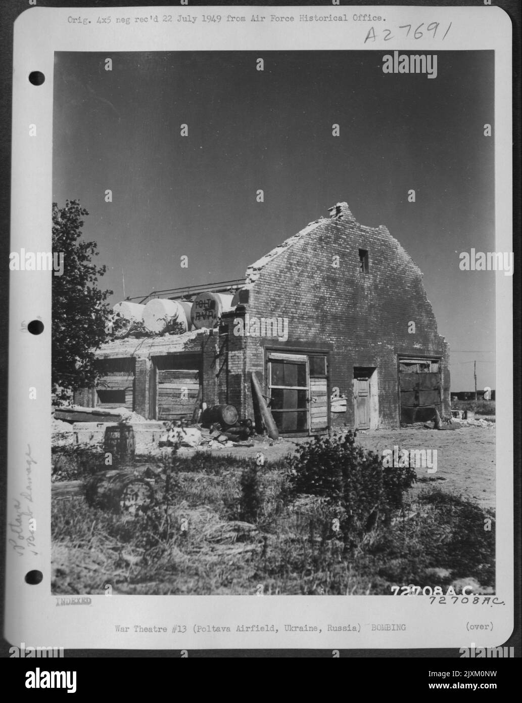 A bomb damaged building on Poltava Airfield, Ukraine, Russia resulted ...