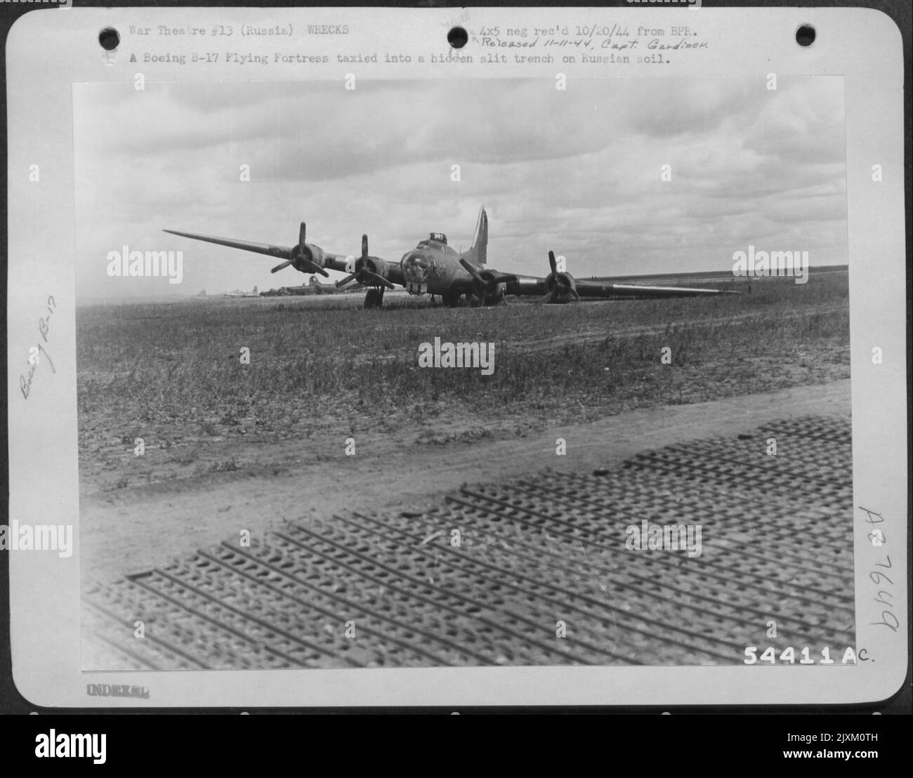 A Boeing B-17 Flying Fortress taxied into a hidden slit trench on ...