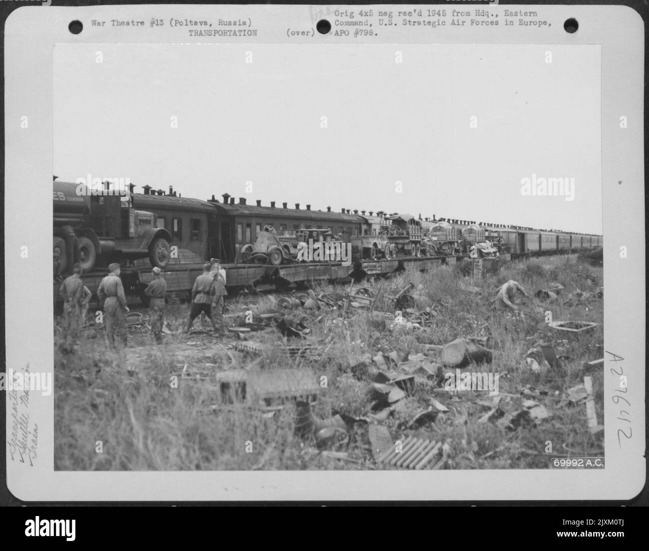 U.S. Air Force equipment is loaded on flat cars of a special train on ...
