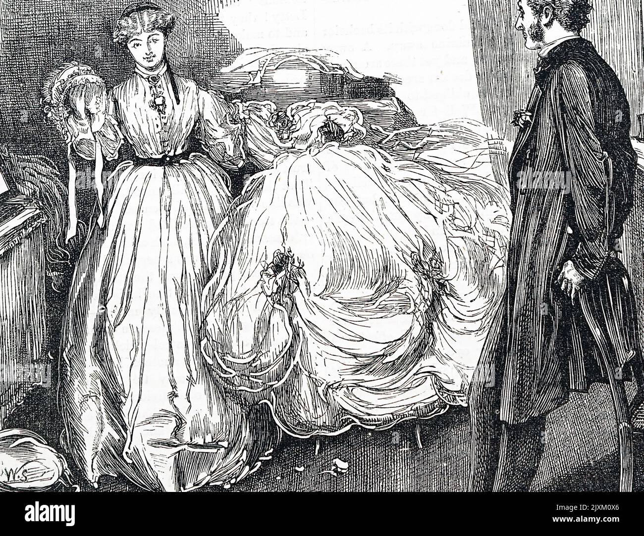 Illustration depicting the finishing touches being put to a bride's ...