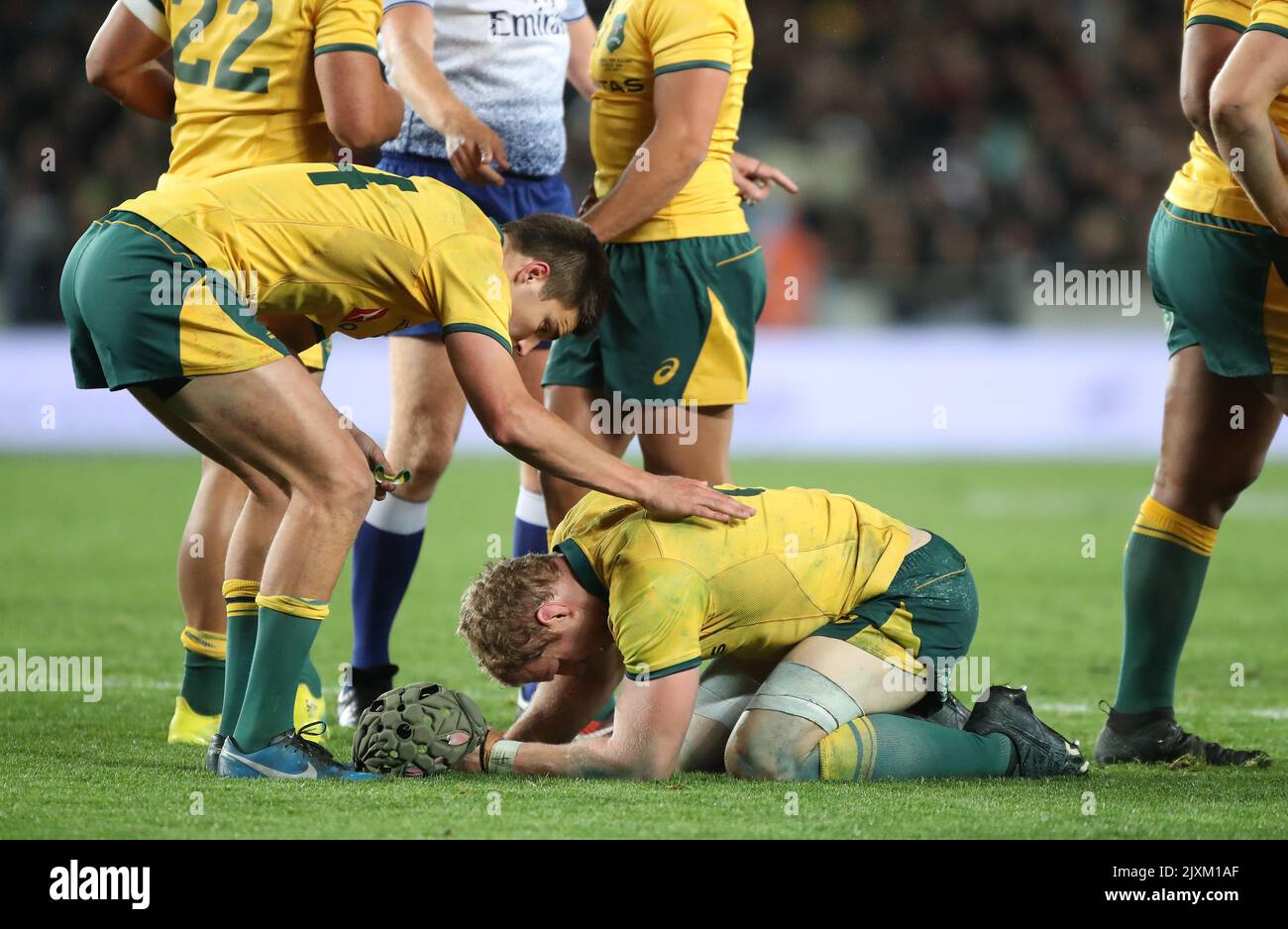 Jack Maddocks of Australia comforts David Pocock of Australia during ...
