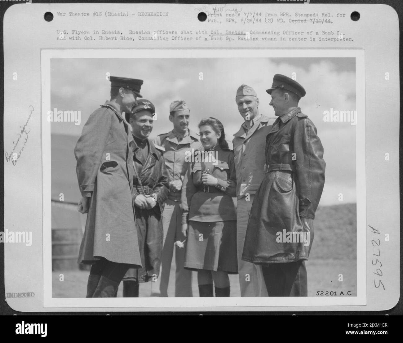 U.S. Flyers in Russia. Russian officers chat with Col. Barton ...