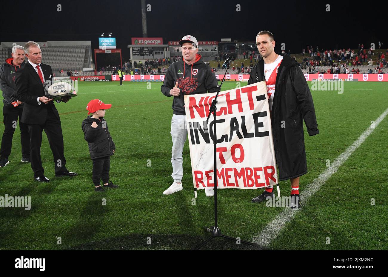 Jason Nightingale (right) of the Dragons during the Round 24 NRL match ...