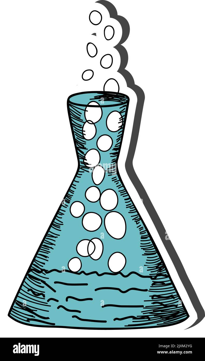 Chemistry flask sticker with shadow on education theme. Back to school ...
