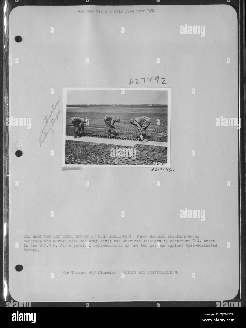 RED ARMY MEN LAY STEEL RUNWAY ON U.S. AIRDROMES: Three Russian soldiers ...