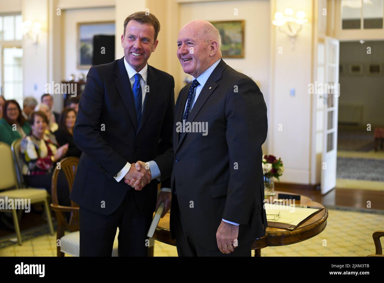 Dan Tehan MP (left) shakes hands with Australian Governor-General Sir ...