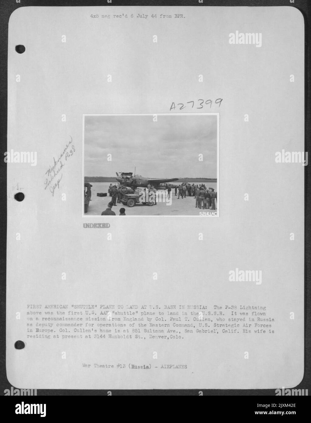 FIRST AMERICAN "SHUTTLE" PLANE TO LAND AT U.S. BASE IN RUSSIA: The P-39 ...