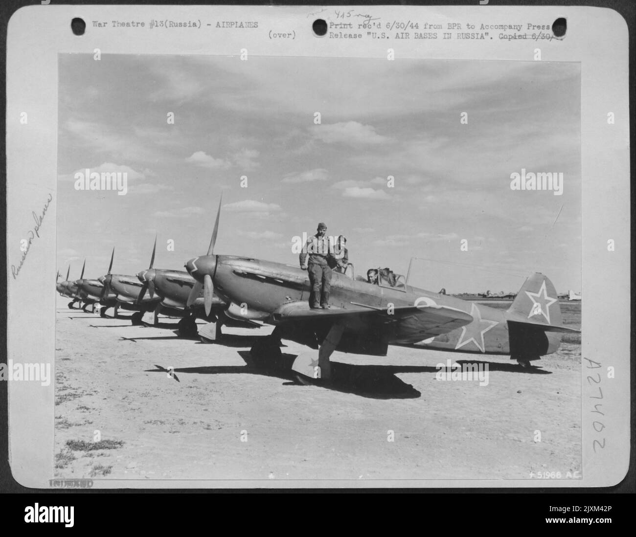 Russian fighter planes, Yak 9's, guard the new U.S. bomber bases in the ...