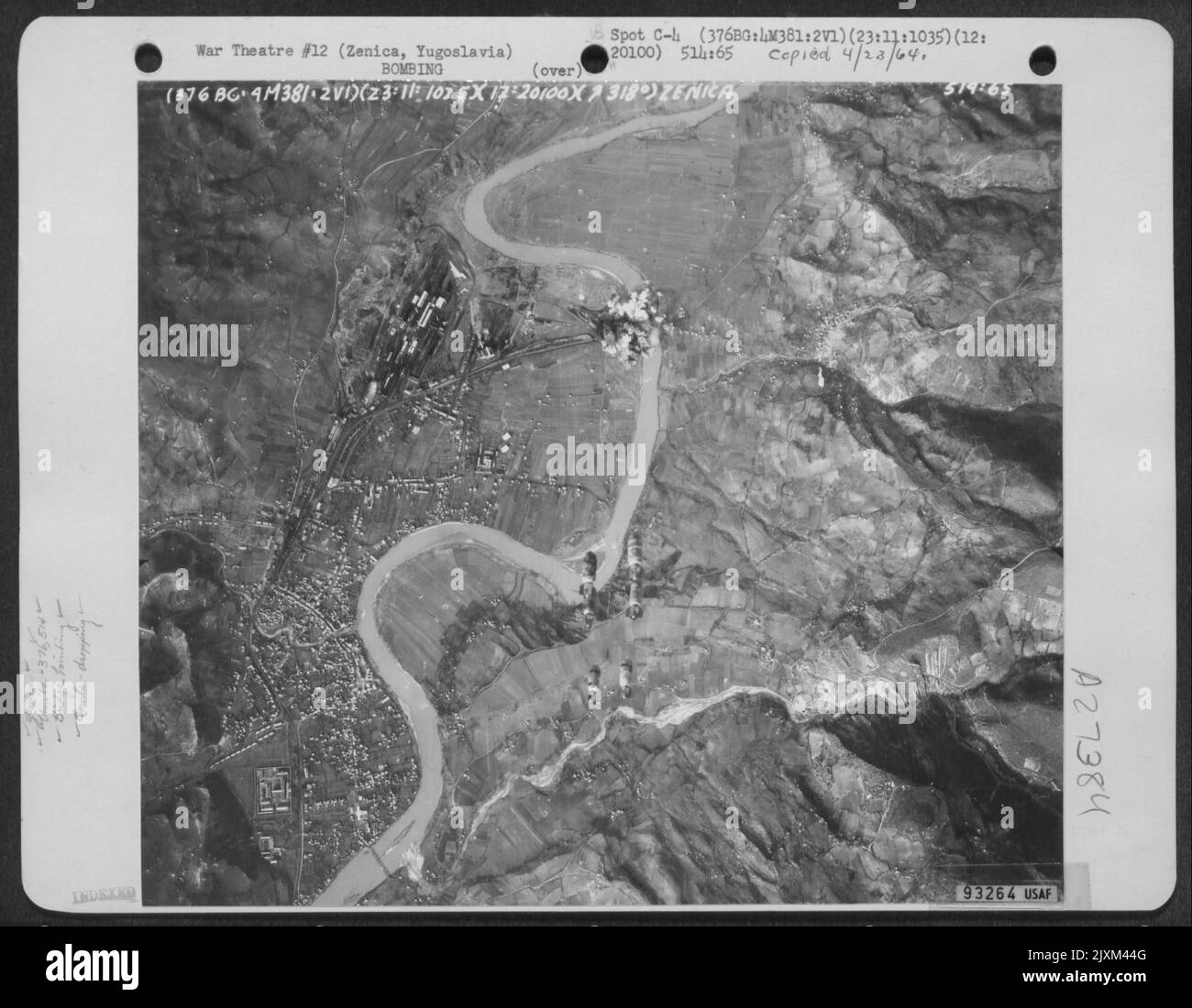 Bombs from planes of the 514th Bomb Squadron, 376th Bomb Group fall ...