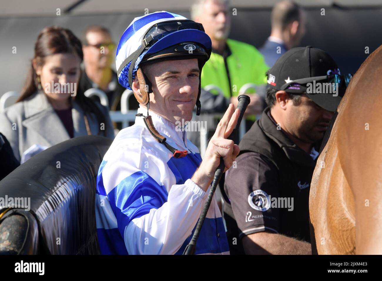 Jockey Jay Ford is seen after riding Allcash to victory in race 3, the ...