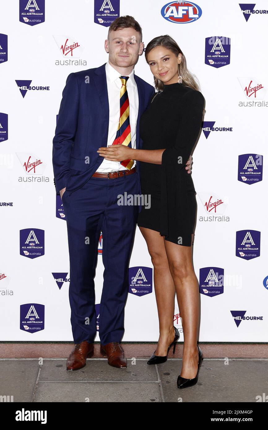 Rory Laird of the Crows and wife Lucy McArthur arrive ahead of the 2018 ...