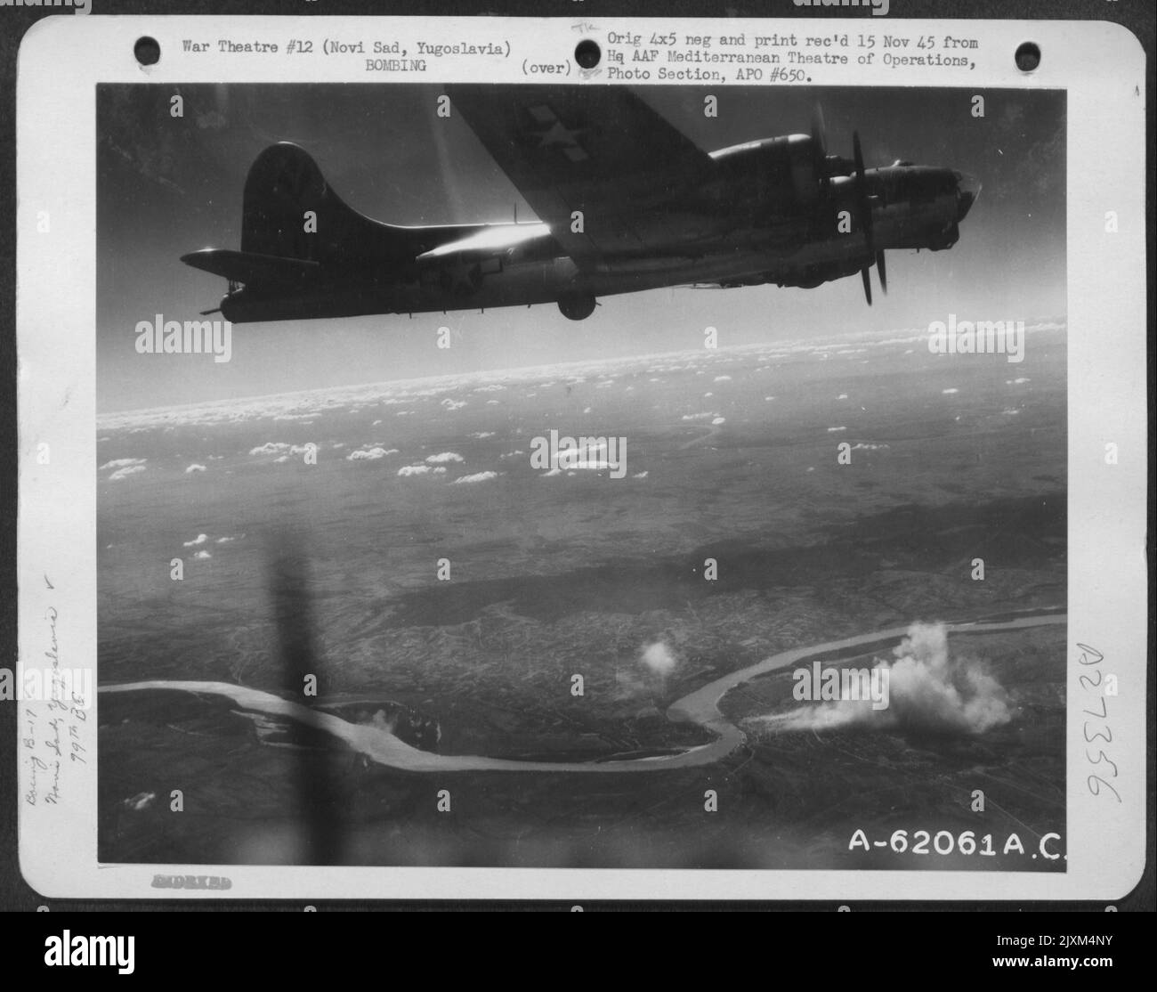 Bombing of railroad bridge at Novi Sad, Yugoslavia, by Boeing B-17 ...