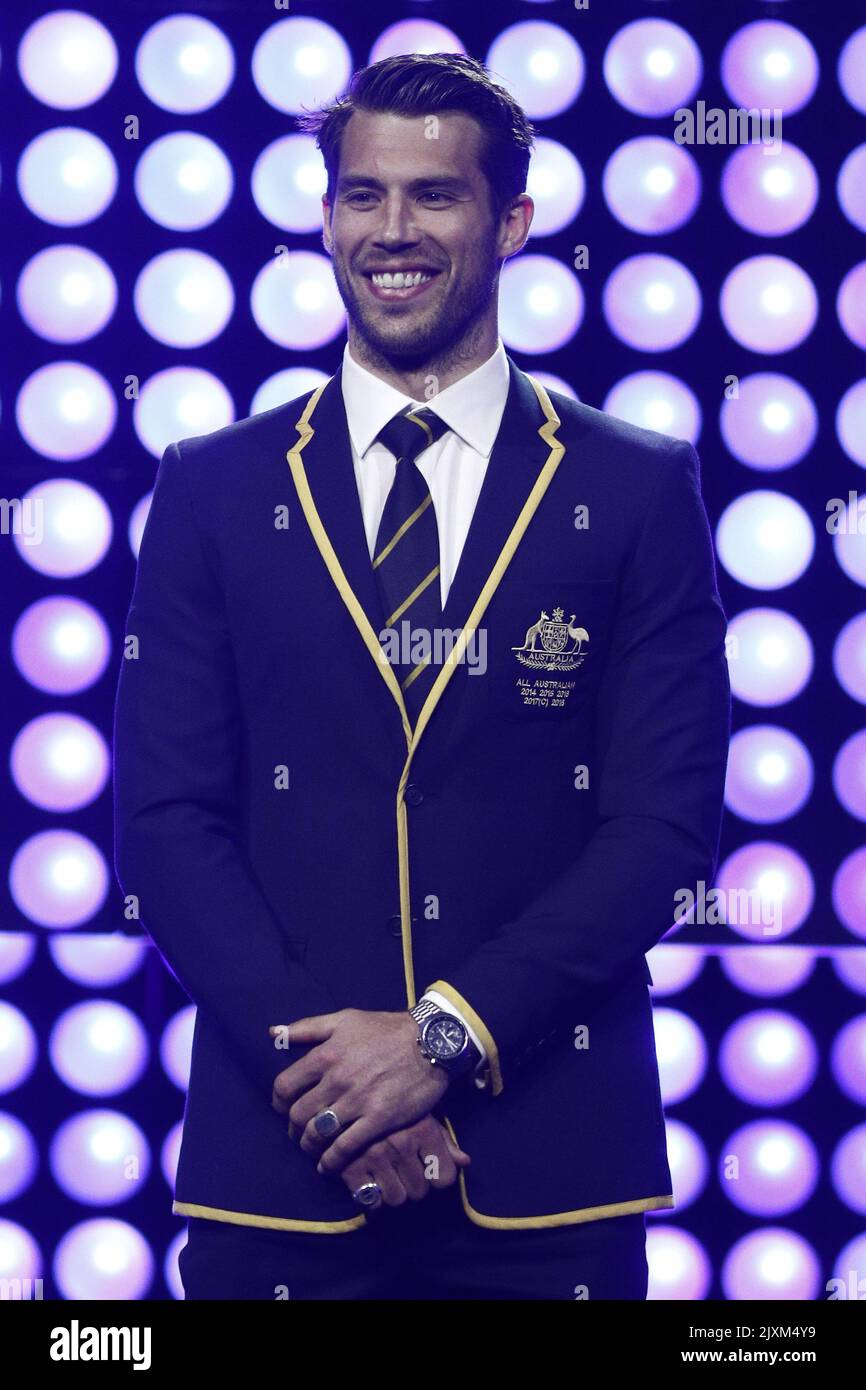 Alex Rance of the Tigers is presented with his All-Australian blazer ...