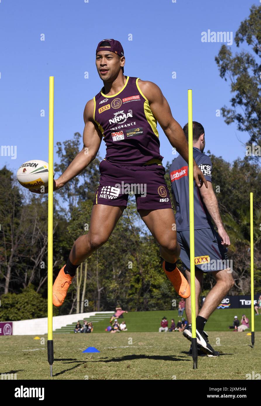 Jamayne Isaako is seen during a Brisbane Broncos training session in ...