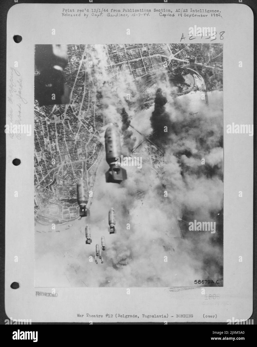 Bombs fall from Boeing B-17 Flying Fortresses of the 15th Air Force as ...