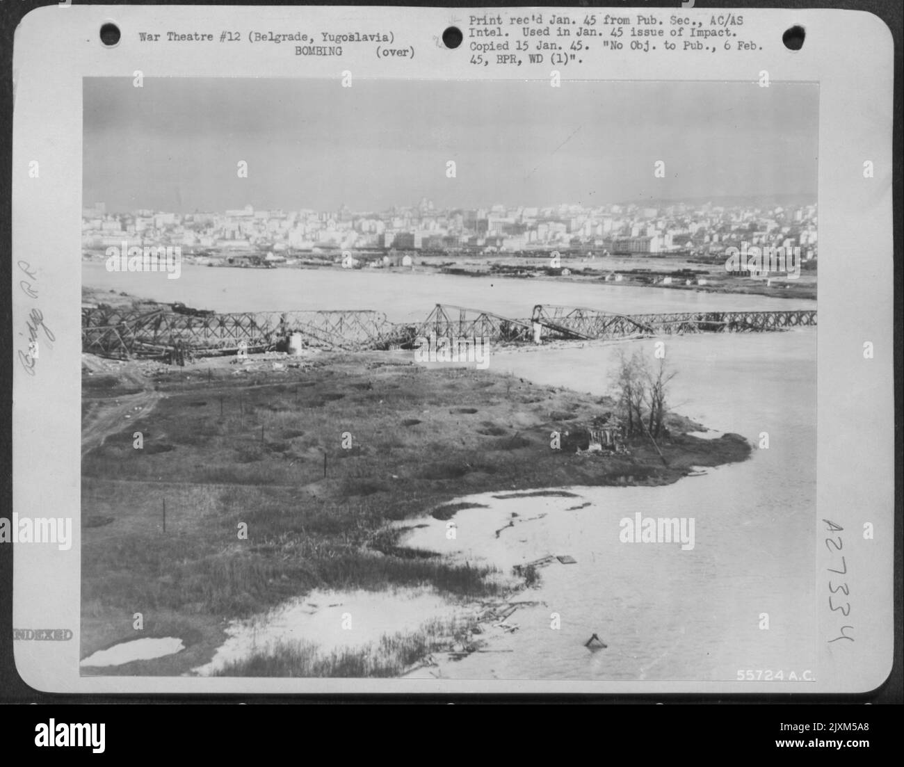 Yugoslavia-Twin Sava river railroad bridges at Belgrade, "White City ...