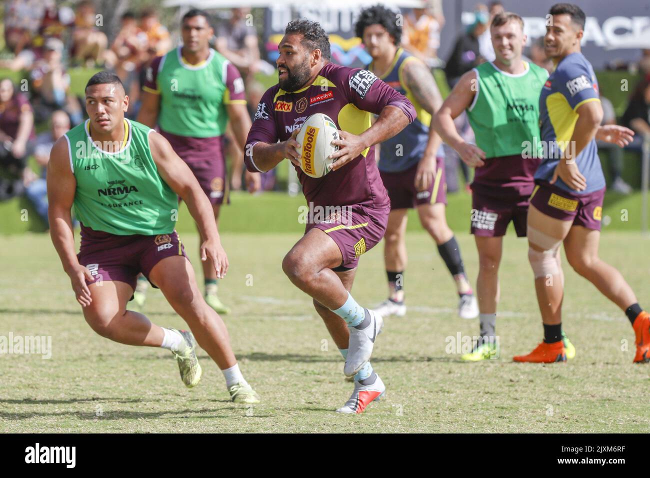 Sam Thaiday (centre) is seen during a Brisbane Broncos training session ...