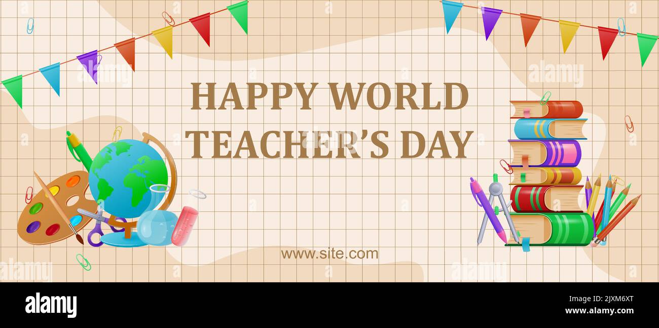 Banner design for World Teacher's Day. School background with ...