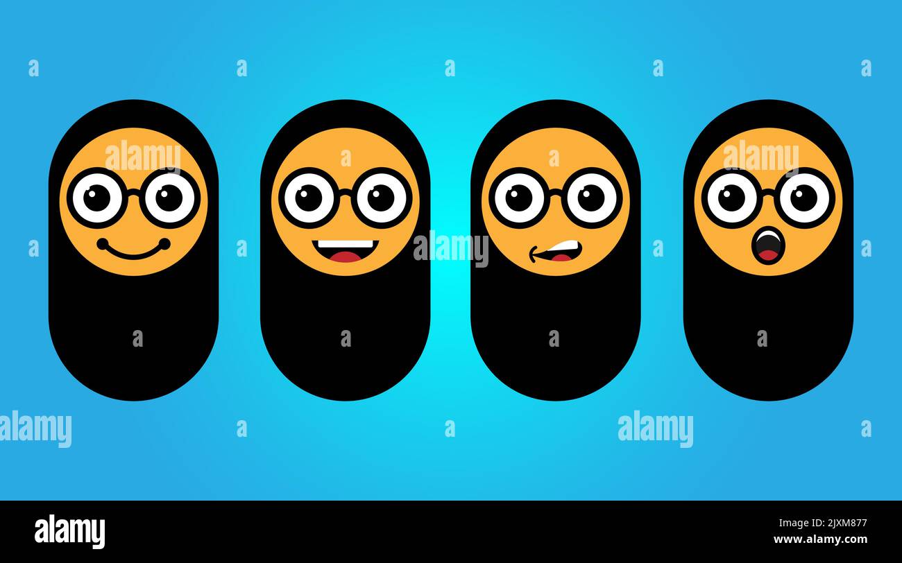 Set of muslim girl expressions in hijab icons. Facial expressions young ...