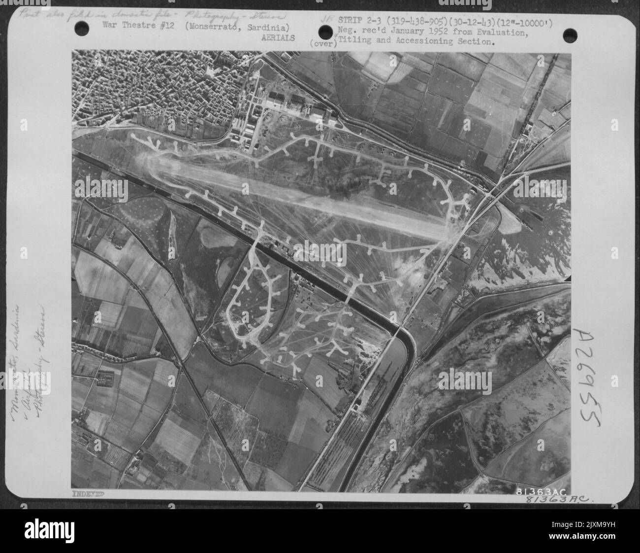 Aerial view of Monserrato Airdrome, Sardinia, 30 December 1943 Stock ...