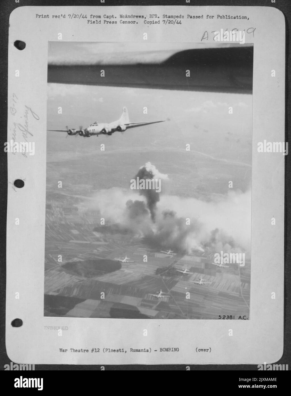 Smoke from the oil refineries at Ploesti, Rumania, rises high as Boeing ...