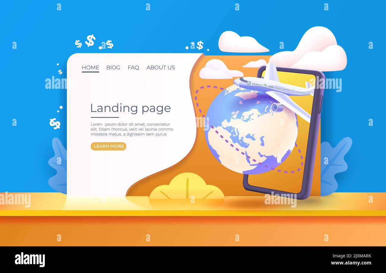 Landing page smart phone plane services, travel position online, web ...