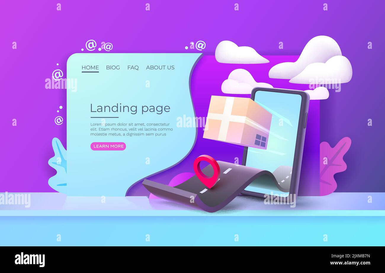 Landing page smart phone mail services, package position online, web ...